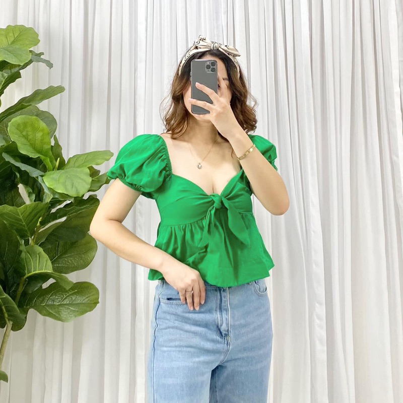 Cleo Ribbon Puff Cropped Top | Shopee Philippines