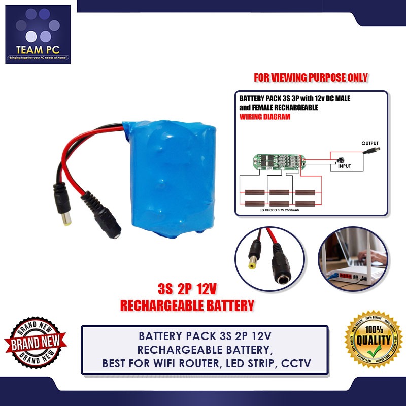 TEAM PC BATTERY PACK 3S 2P 12V RECHARGEABLE BATTERY, BEST FOR WIFI ...