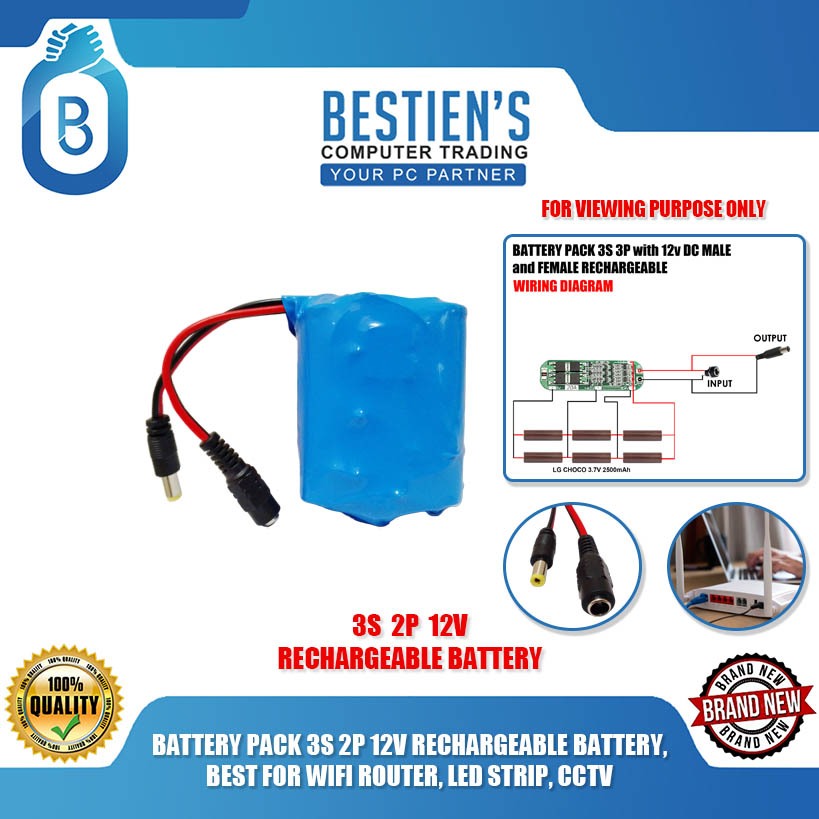BATTERY PACK 3S 2P 12V RECHARGEABLE BATTERY, BEST FOR WIFI ROUTER, LED ...