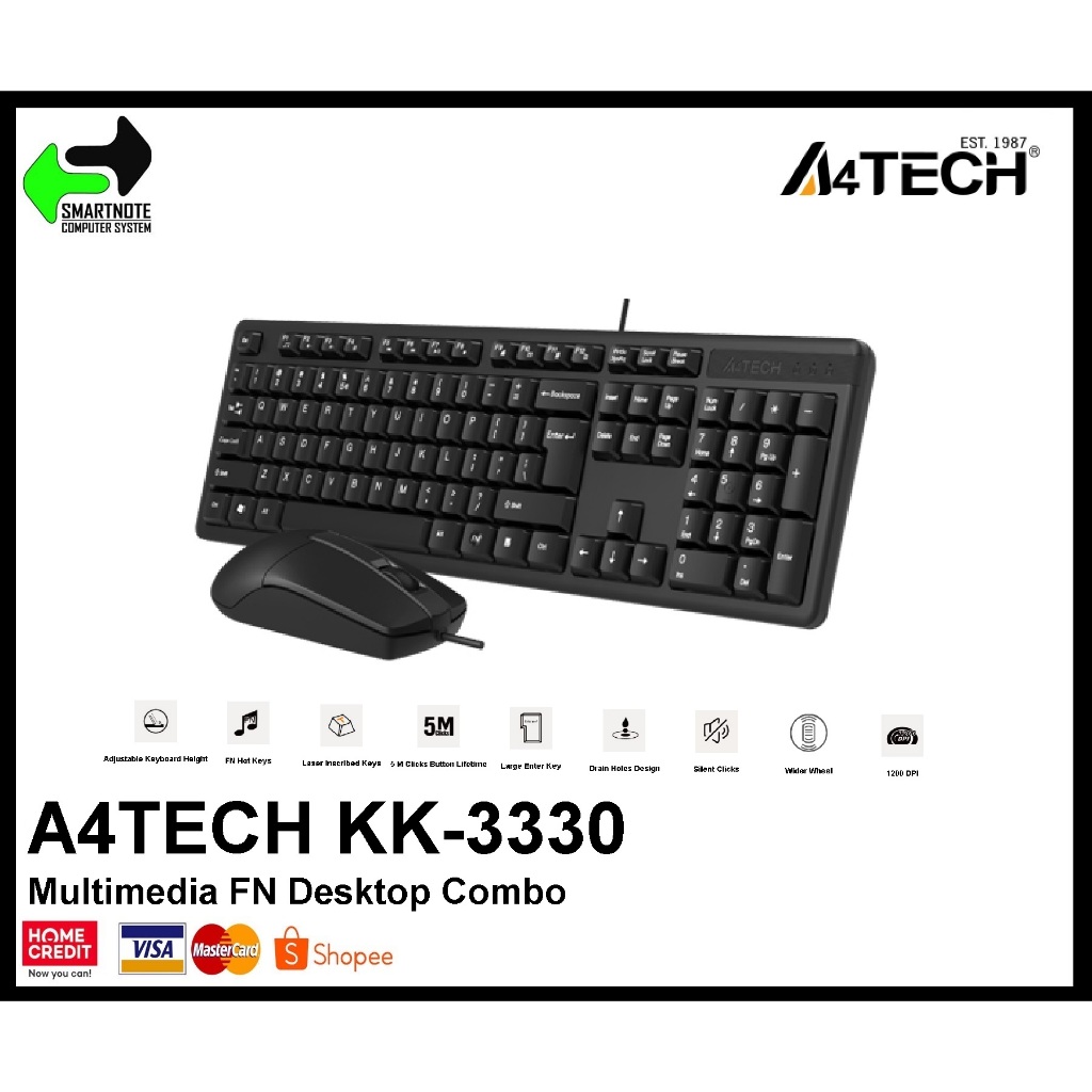 A4TECH KRS-3330 Multimedia FN Desktop Keyboard Mouse Combo Set | Shopee Philippines