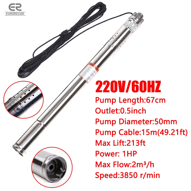 2'' Submersible Pump 1HP Stainless Steel Deep Well Pump 220V 60Hz ...