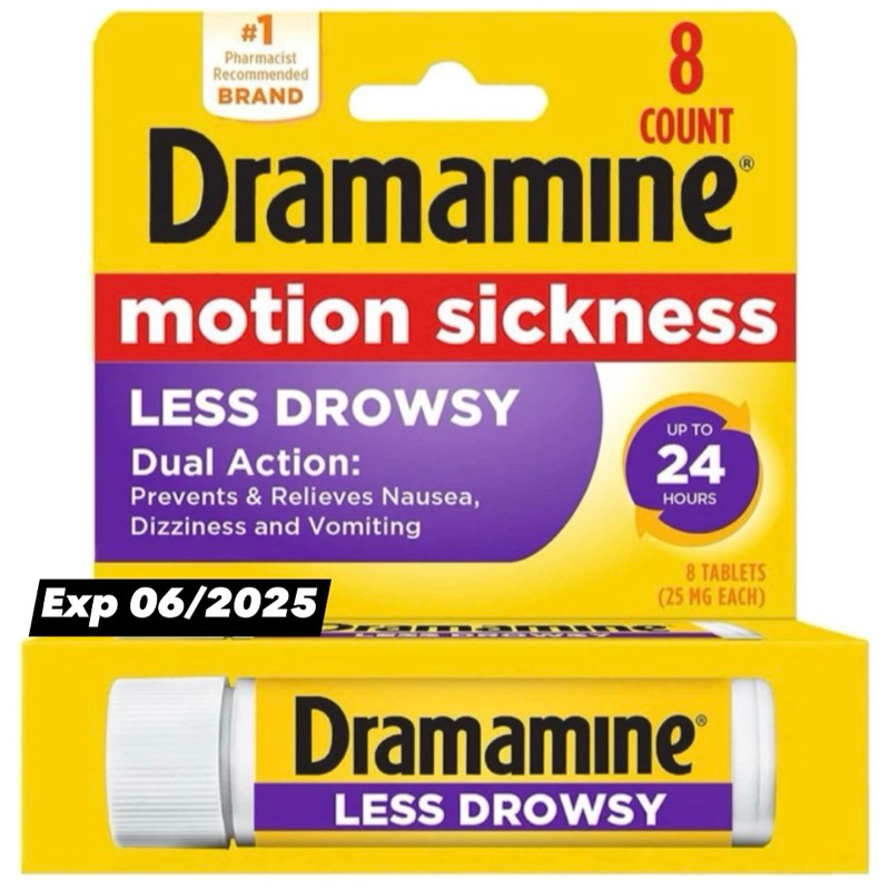 Dramamine Motion Sickness Less Drowsy Travel 8 count tablets | Shopee ...