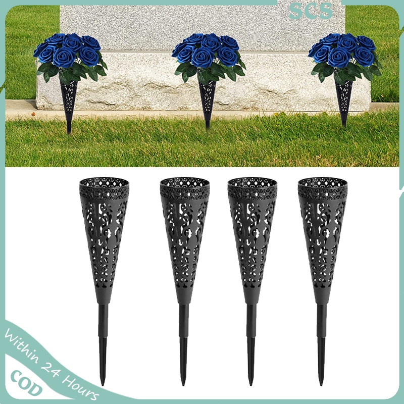 4pcs Memorial Cemetery Floral Cones Decoration Cemetary Vase with Spike ...
