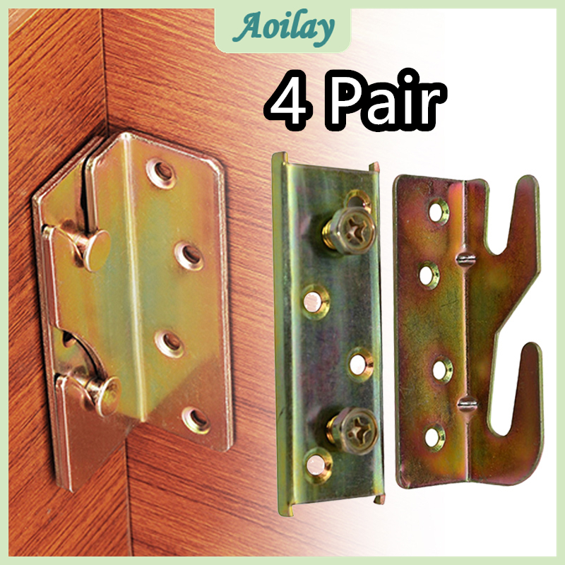4pair Thickened Bed Rail Brackets Heavy Duty Double Hook Wooden Bed ...