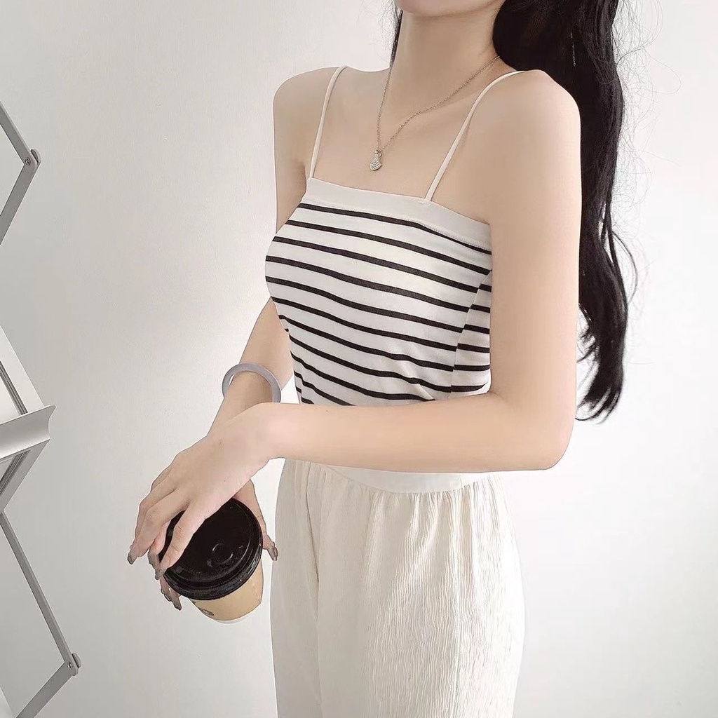 Girls Stripe Cotton Tanks With Padded For Women Spaghetti Strap Sando ...