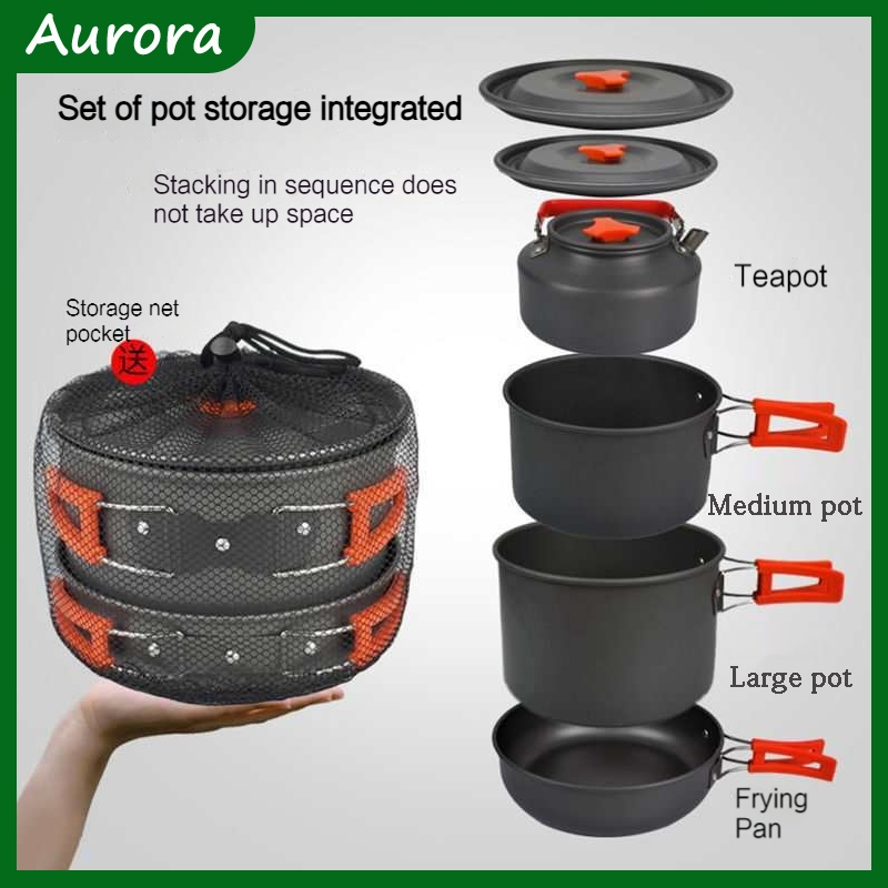 [Anti-scalding Handle]4-in-1 Outdoor Camping Set Cookware Kit Hiking ...