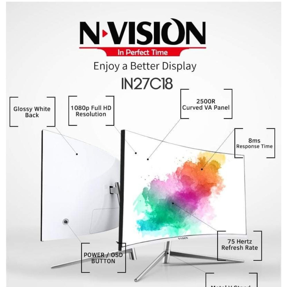 Nvison IN27C18 27 Inch 75HZ Gaming Monitor 1500R Curved Frameless Full ...