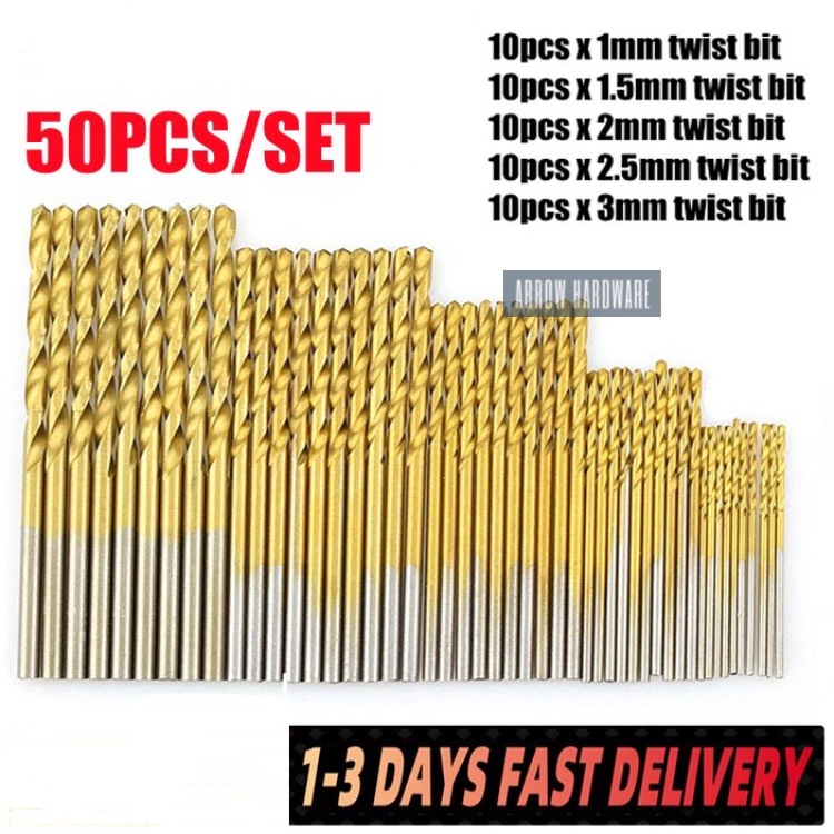 50PCS HSS Titanium Coated Drill Bits Kit for Aluminum,Copper,Alloy ...