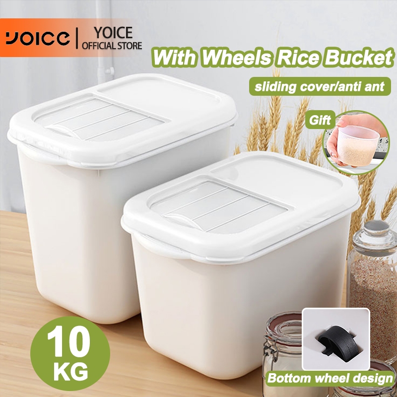 YOICE 5-10KG With Wheels Rice Dispenser Insect Proof Rice Cup Sealed ...