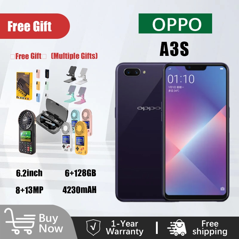 【Free Gifts】OPPO A3s Cellphone Original 6+128GB 6.2Inch FHD Screen ...