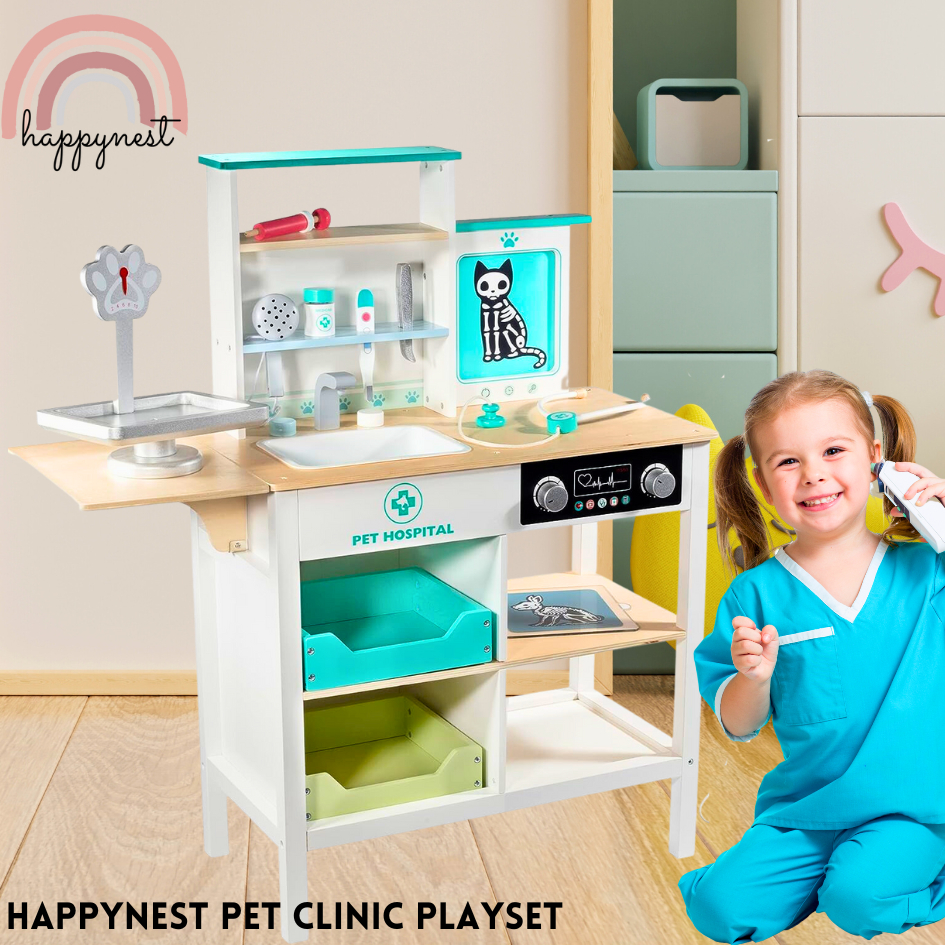 Happynest Vet Center Pretend Pet Hospital Playset - Wooden Animal ...