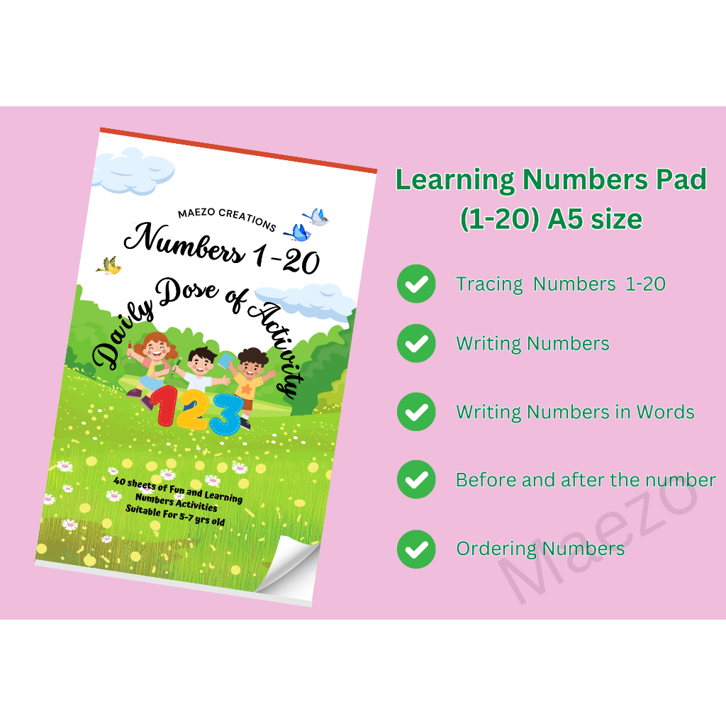 Learning Numbers Pad (40 pages) A5 size with Fun Activities; Colored ...
