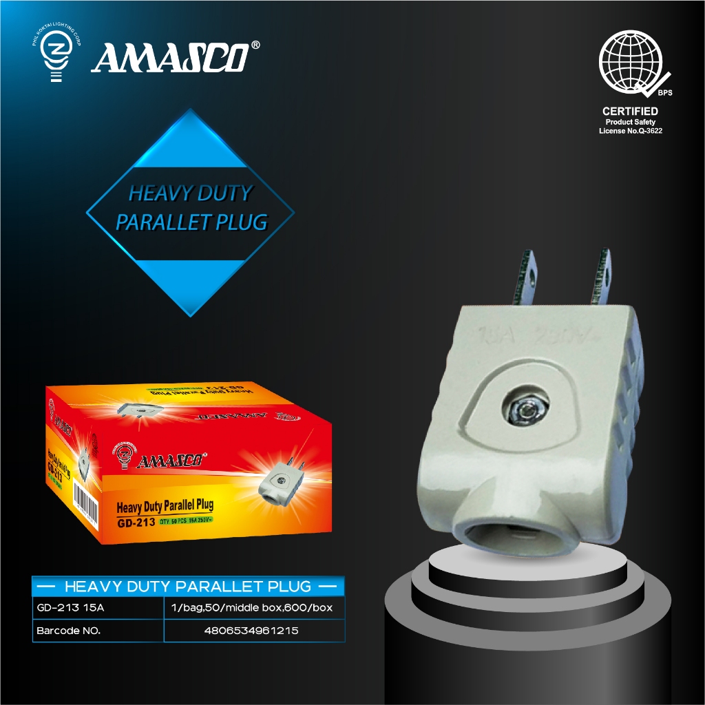 [Per Box/50Pcs] AMASCO HEAVY DUTY Parallel Plug 15A 250V (GD-213) [BPS ...