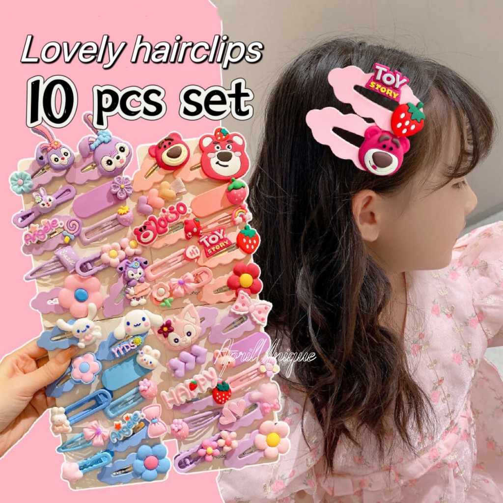 Set of 10 Cute Cartoon Children's Hair Pins Sweet Girl Bangs Clips ...