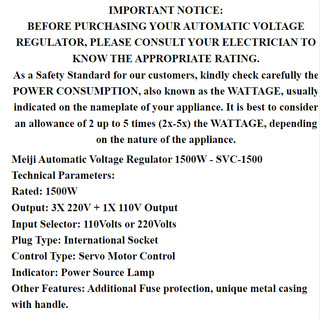 Meiji Automatic Voltage Regulator AVR 500W Servo Motor Type Svc-500W ...