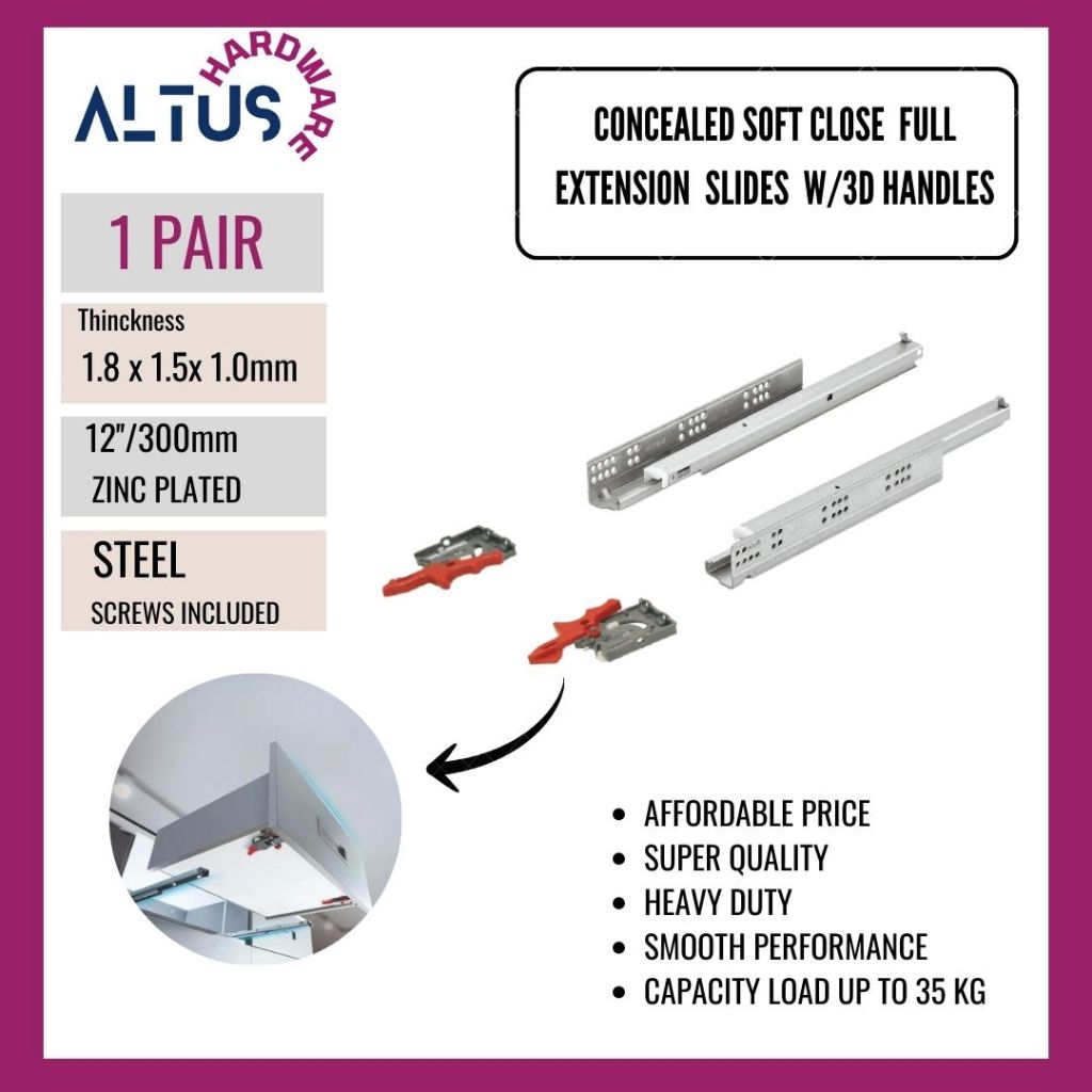 Drawer Slides Concealed Soft Close Full Extension Slides w/ 3D Handles ...