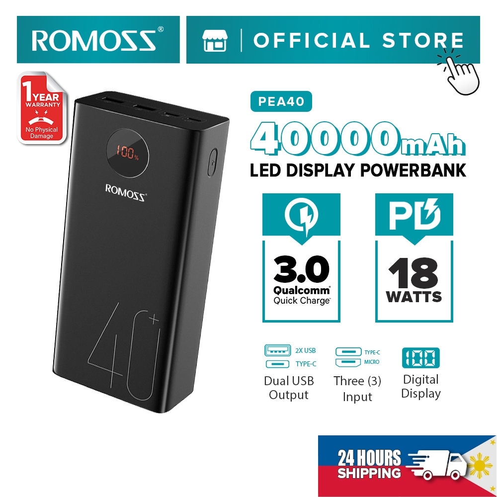 Romoss Pea40 40000mah 18w / Pea40pf 22.5w Power Bank Pd20w Qc 3.0 Two ...