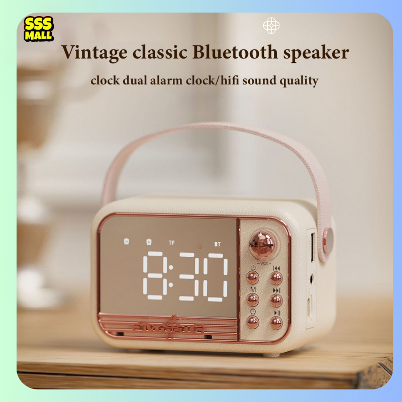 Retro Bluetooth Speaker Radio Wireless Aesthetic Alarm Clock Stereo ...