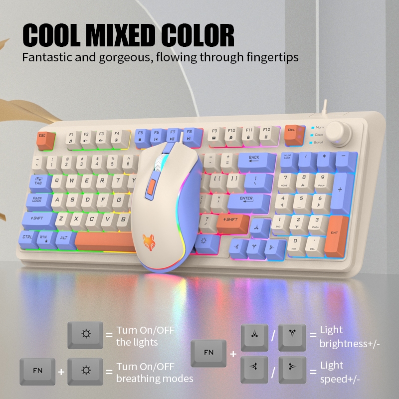 K820 Mixed led light wired mechanical feeling gaming keyboard and mouse ...