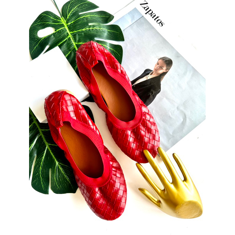 SOSPH Helena Red Weave Garterized Doll Flats Casual Women's Footwear ...