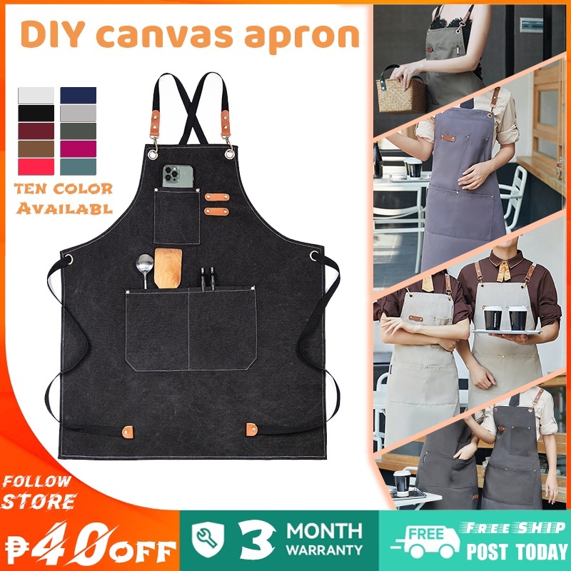 Apron Canvas apron adjustable solid color barista barber chef multi ...