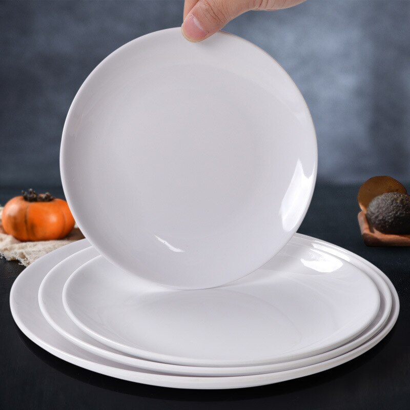 GMINI 6/12pcs Melamine White Round Dinner Plates Unbreakable Plastic ...