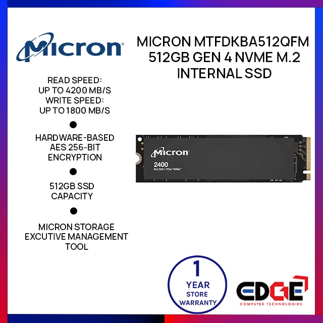 EDGE | MICRON/PHISON MTFDKBA512QFM 512GB Gen 4 NVME M.2 Internal Solid ...