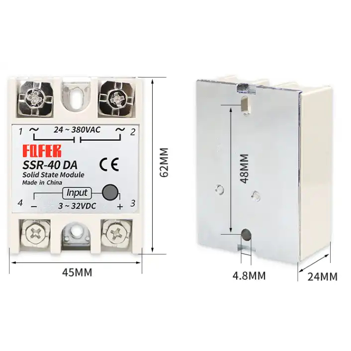 FQFER SSR-40DA 60DA 100DA Solid State Relay Single Phase Semi-Conductor Relay Input 3-32V ...