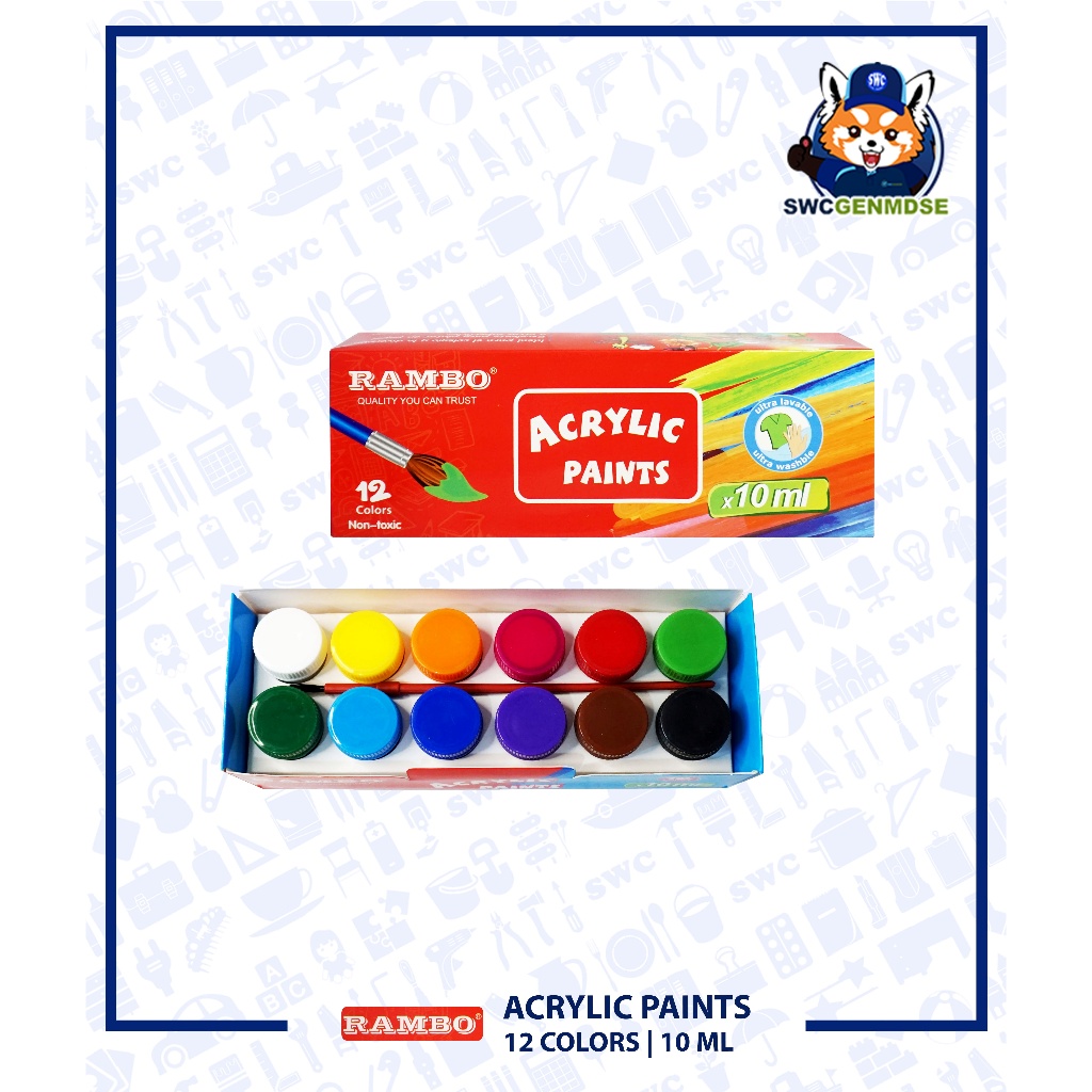 RAMBO Acrylic Paints | Poster Paints | 10 ML | 12 Colors | Shopee ...