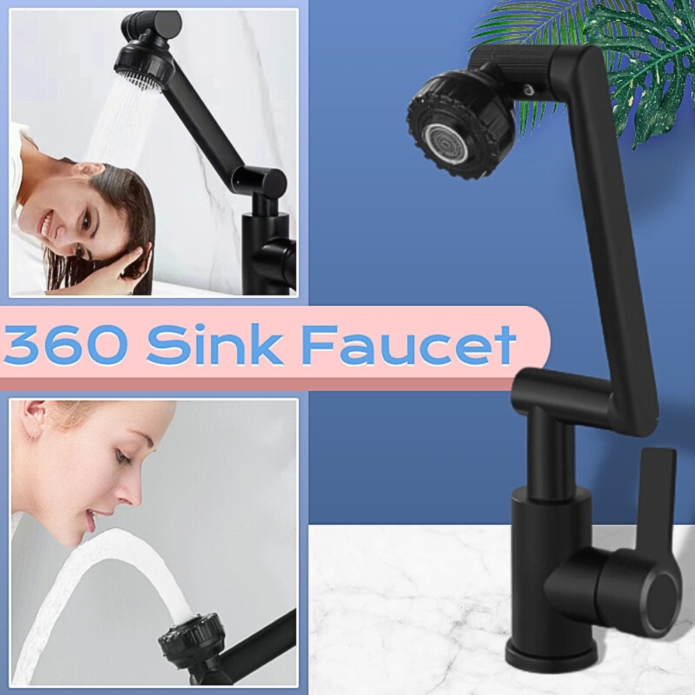 2 Outlet Modes Tap Water Rotating Sink Faucet Stainless Angle Lavatory ...