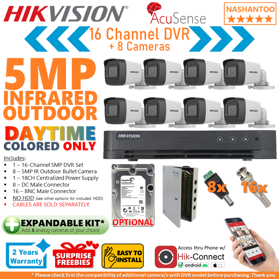 Hikvision 16CH 5MP IR 8Cameras Outdoor Bullet DIY CCTV Package Kit 16 ...