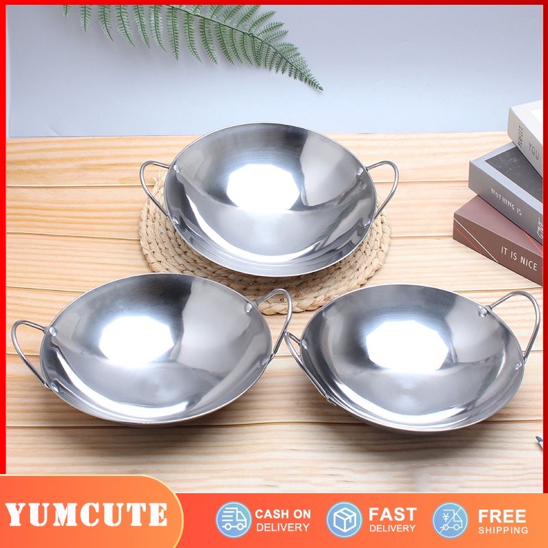 Stainless Steel 10inch Frying Pan Round Bottom Double-Ear Thick Pot ...