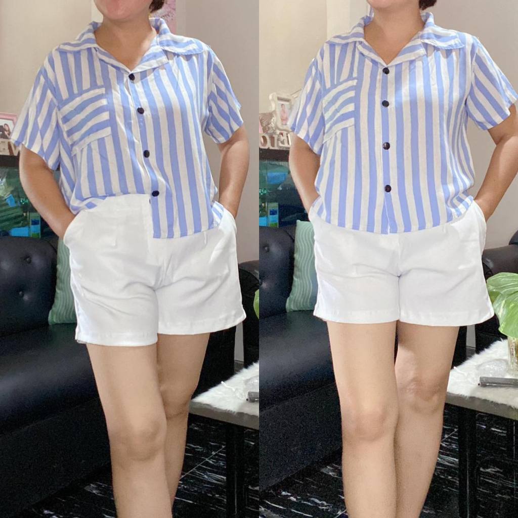Polo Stripe and White Shorts (Coordinates/Terno) | Shopee Philippines