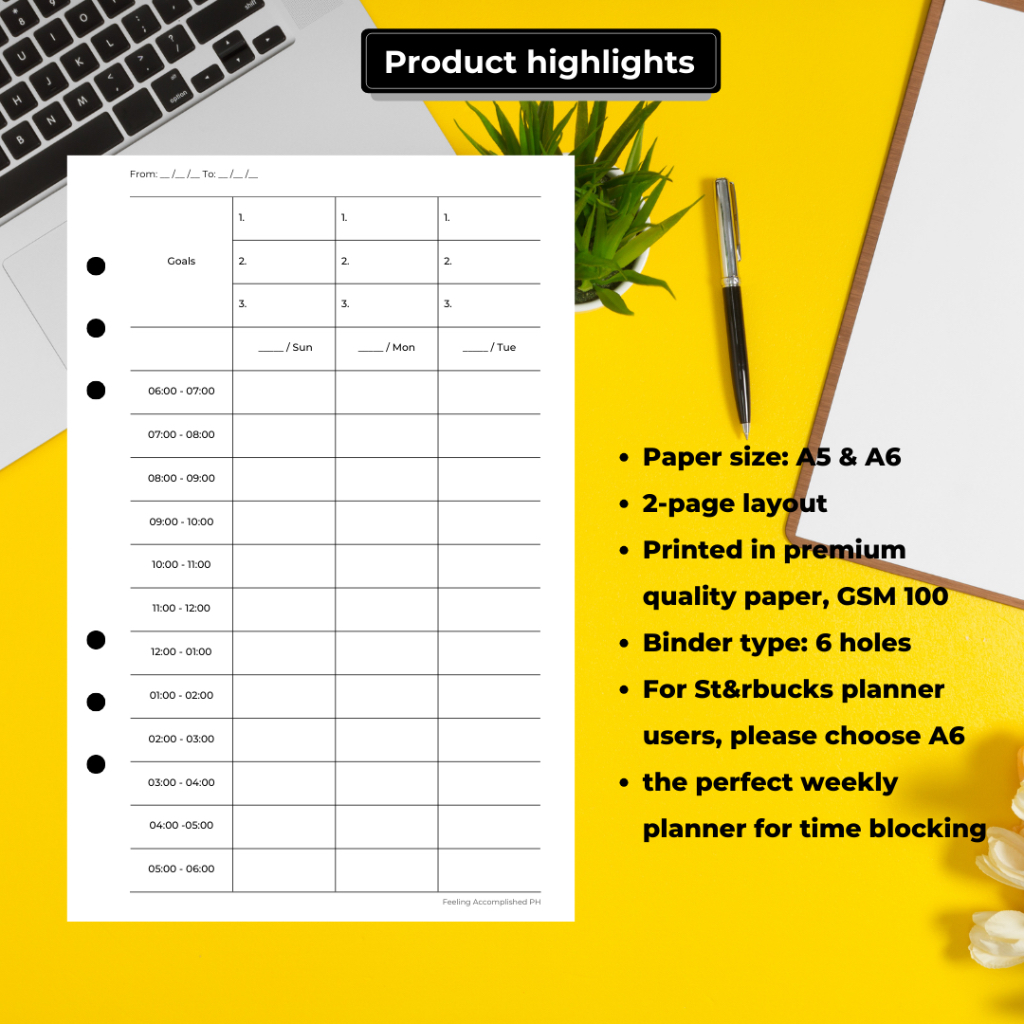 2024 Weekly Planner Sheets for Refillable Ring Binder Notebooks Sizes ...
