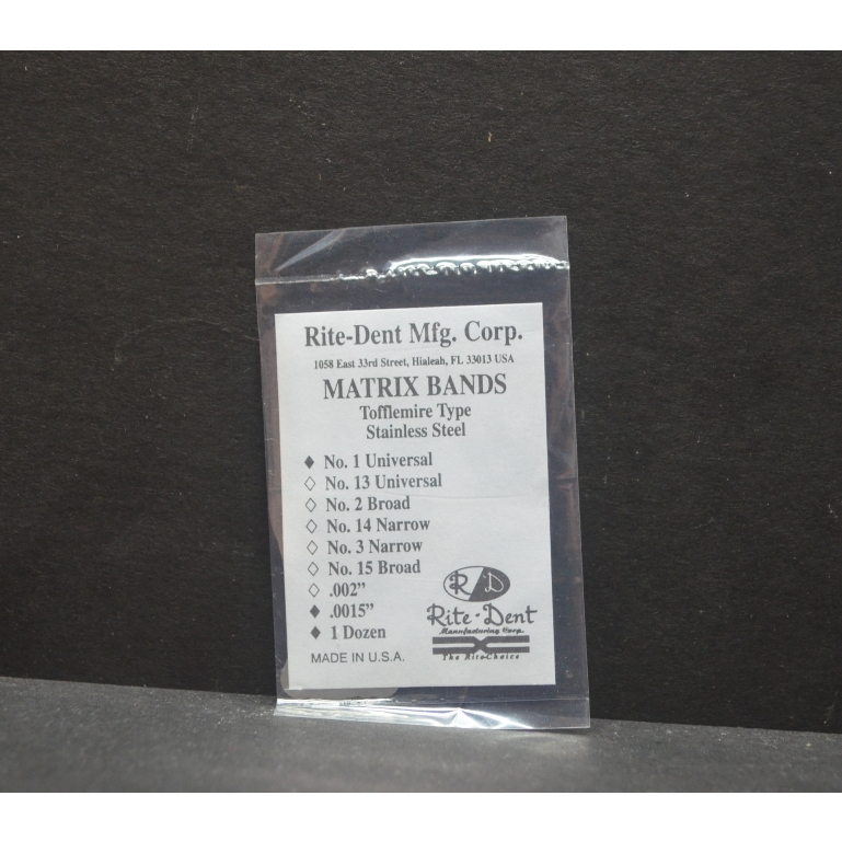 Matrix Bands Stainless Steel Tofflemire Type .0015" #1, #2, Rite-Dent ...