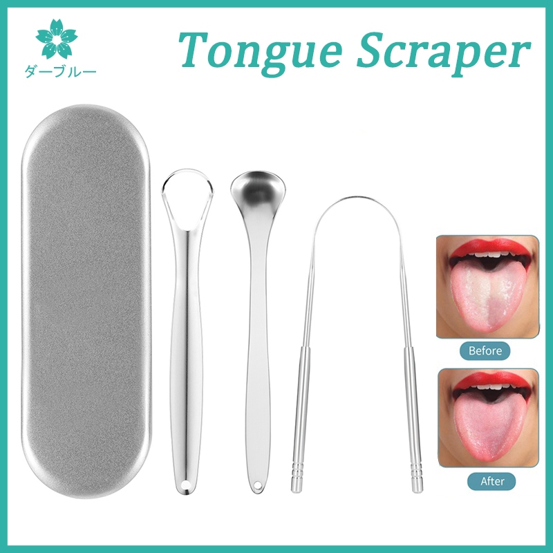 4PCS Stainless Steel Tongue Scraper Set Oral Hygiene Care Tool Addition ...