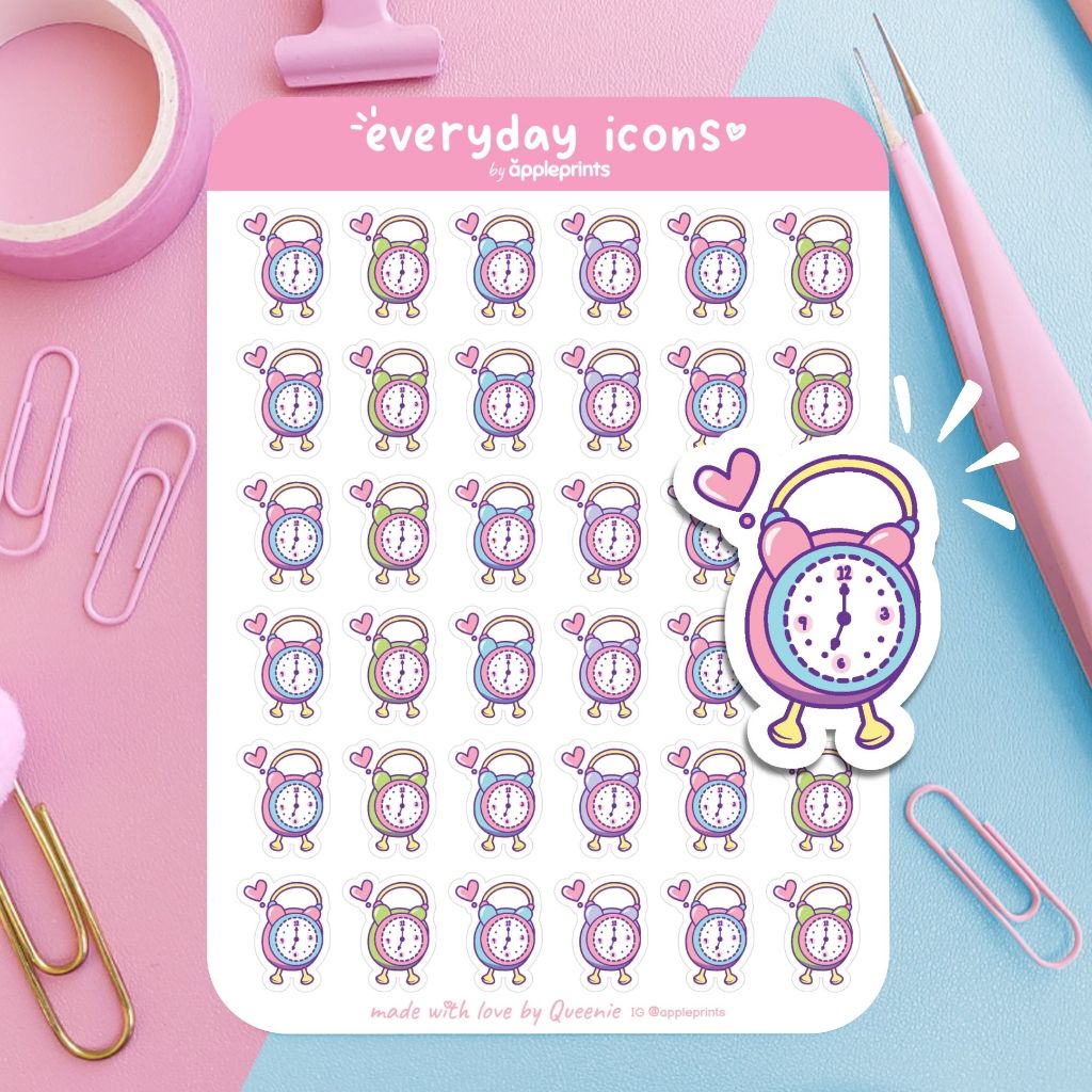 Alarm Clock Reminder Matte BuJo Planner Stickers - A18 | Shopee Philippines