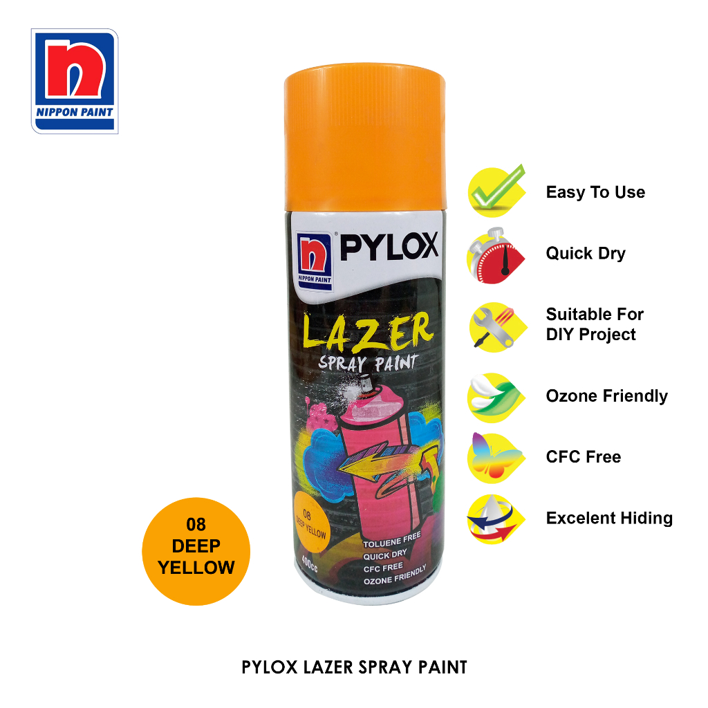 Pylox Lazer Spray Paint Deep Yellow PLZ008 400cc | Shopee Philippines