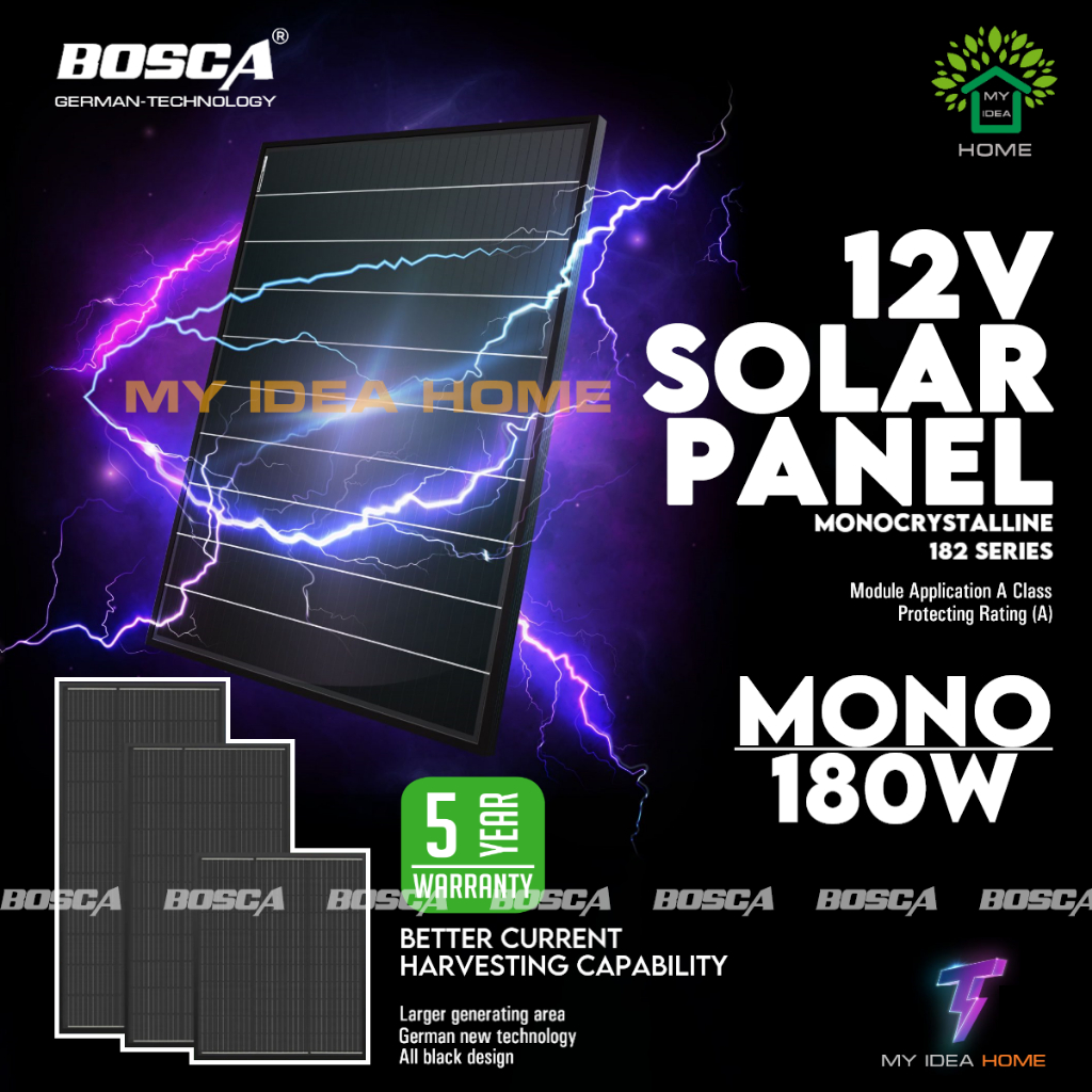 BOSCA 5 Year Warranty Monocrystalline Solar Panel MONO 180W 12V Solar ...