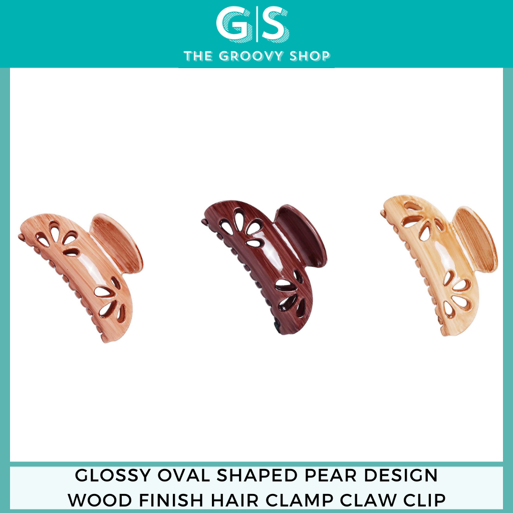 Joy Fashion Glossy Oval Shaped Pear Design Wood Finish Hair Clamp Claw ...