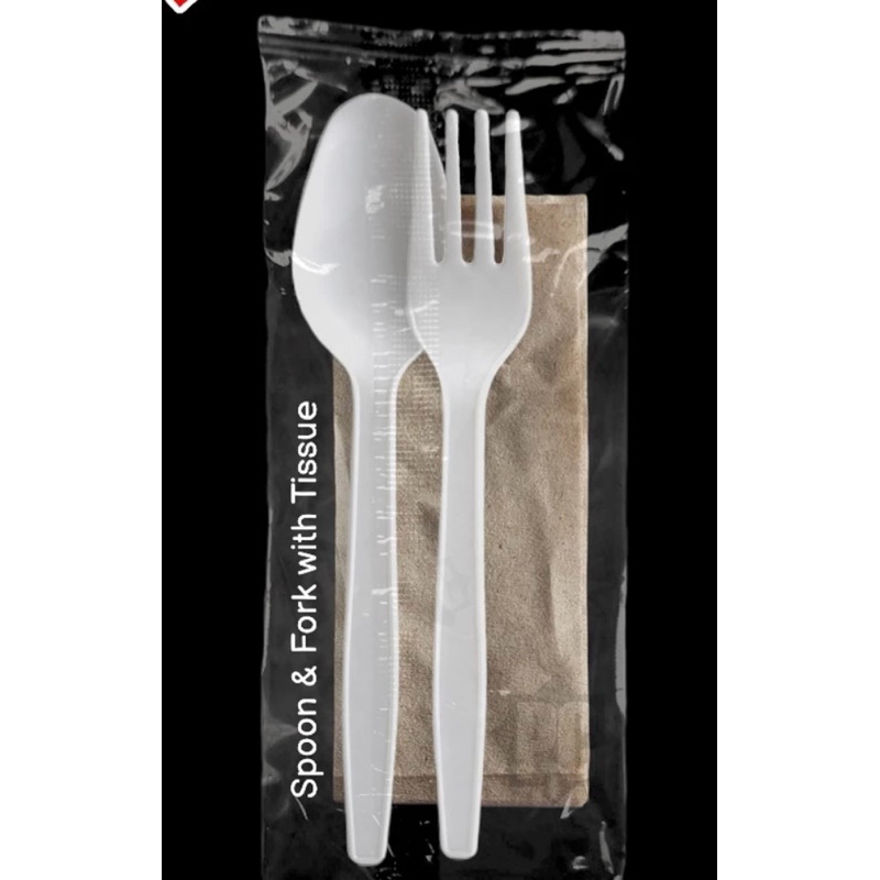 [25 Set] Pillow Pack Cutlery Set Plastic Spoon Fork Tissue | Shopee ...