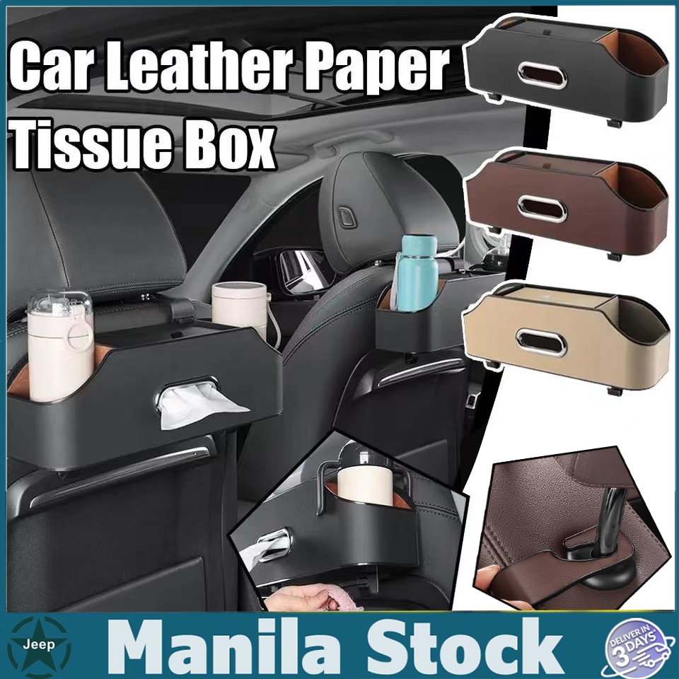 Car Seat Back Storage Box Car Hanging Tissue Box with Cup Holder Car ...