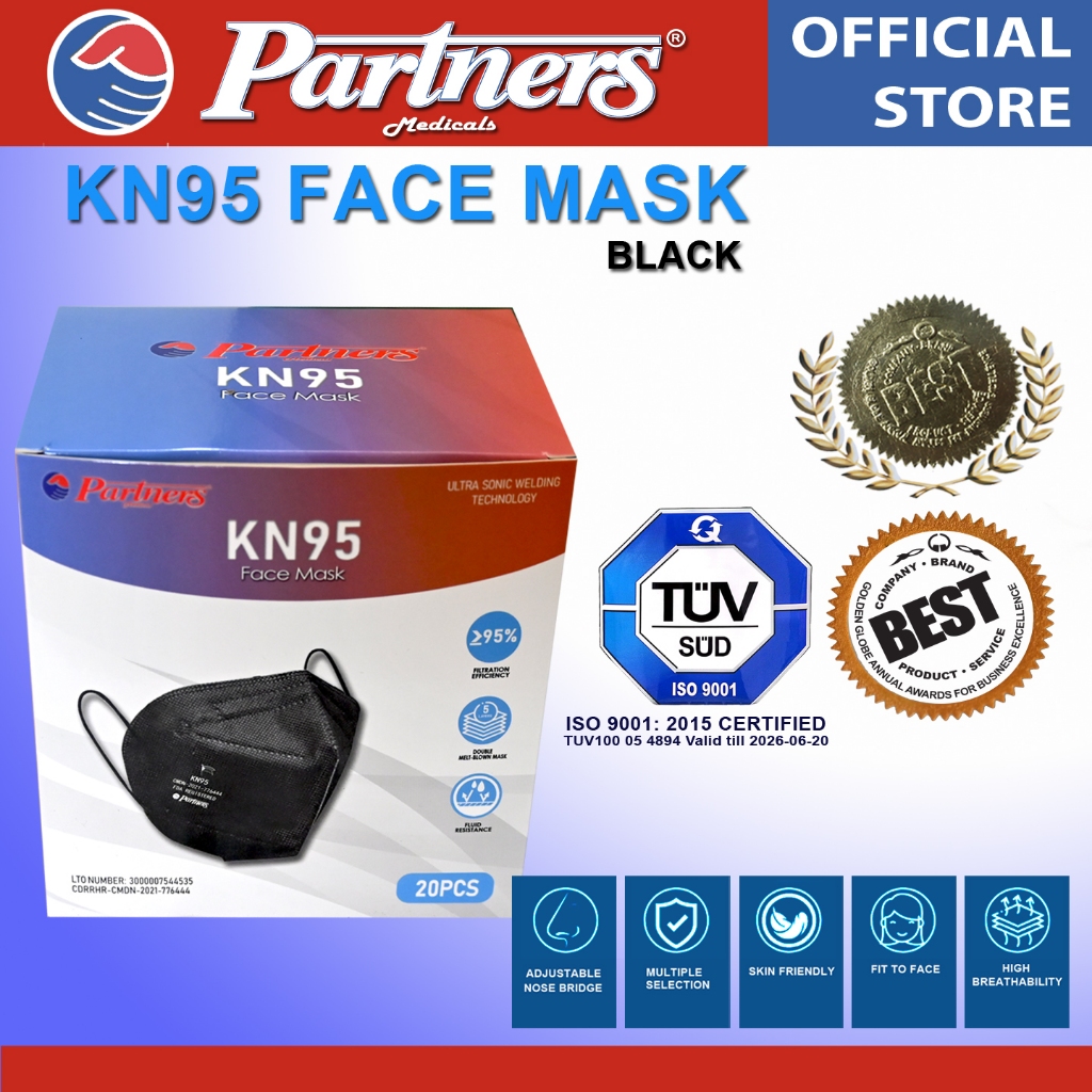 Partners KN95 Black Disposable Face Mask (20 pieces/box) | Shopee ...