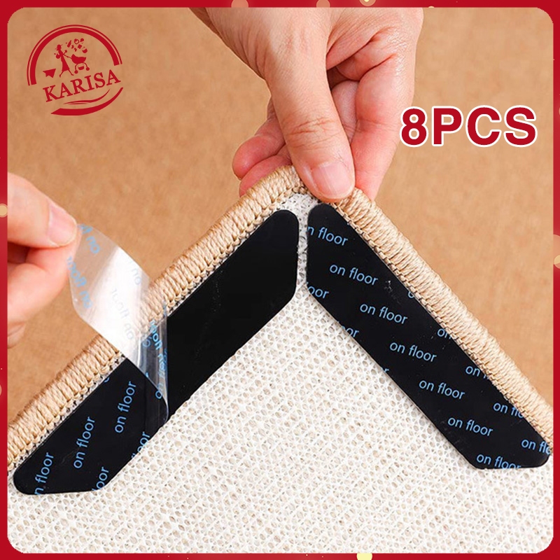 8Pcs Rug Tape Carpet Anti Slip Grip Keep Corners Flat Carpet Table ...