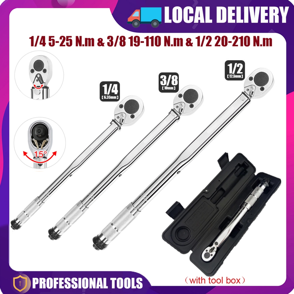 Torque Wrench 1/4 3/8 1/2 5-210 N.m Ratchet Adjustable Spanner Key Kit ...