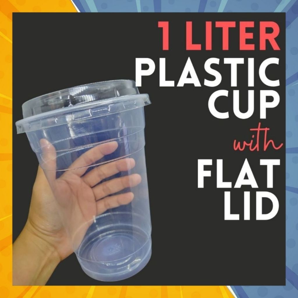 1LITER Plastic Cup with FLAT Lid 50PCS 32oz PP PLASTICS FAT CUPS ...