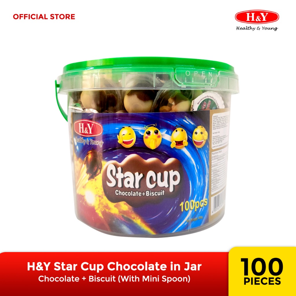 H&Y HEALTHY & YOUNG Star Cup Chocolate+Biscuit Jar 100pcs 500g | Shopee ...