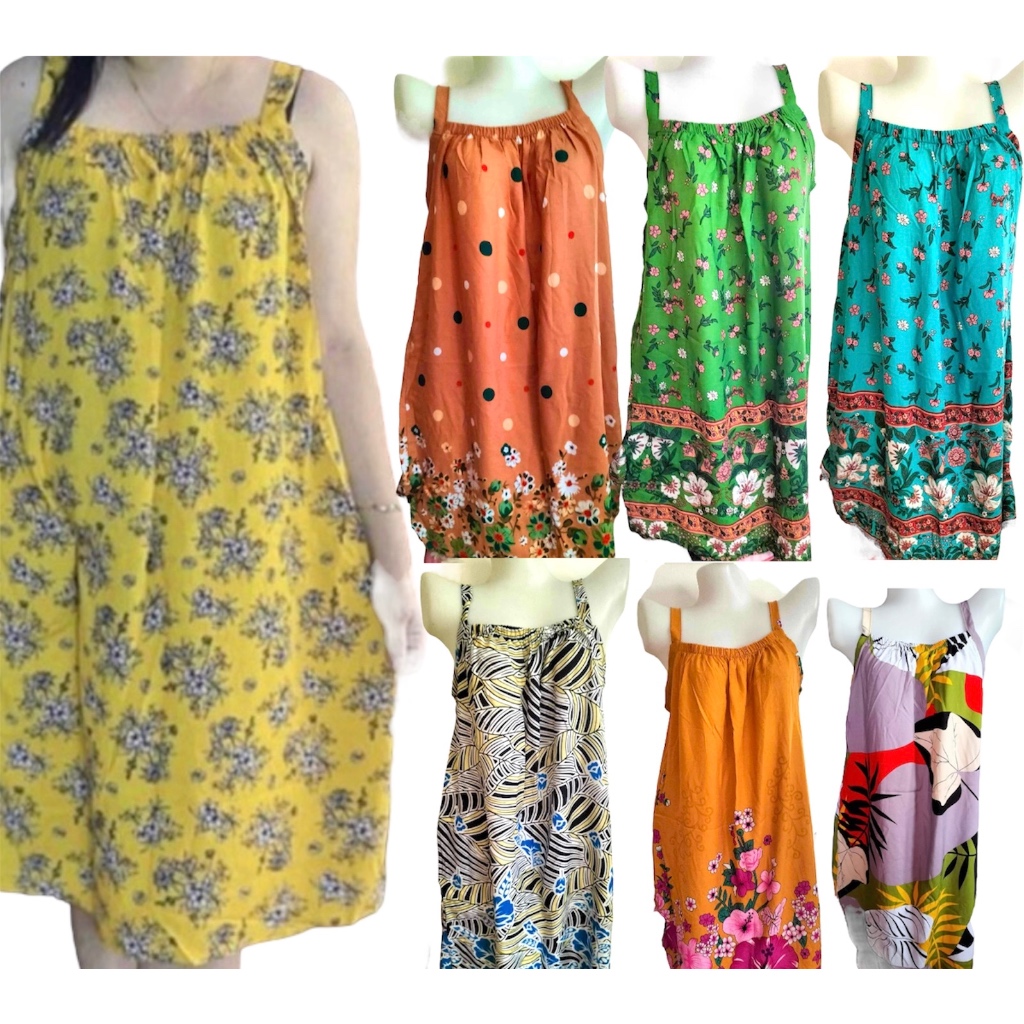 (ST11) Medium - Large CHALLIS Spaghetti Daster | M - L Sleeveless Dress ...