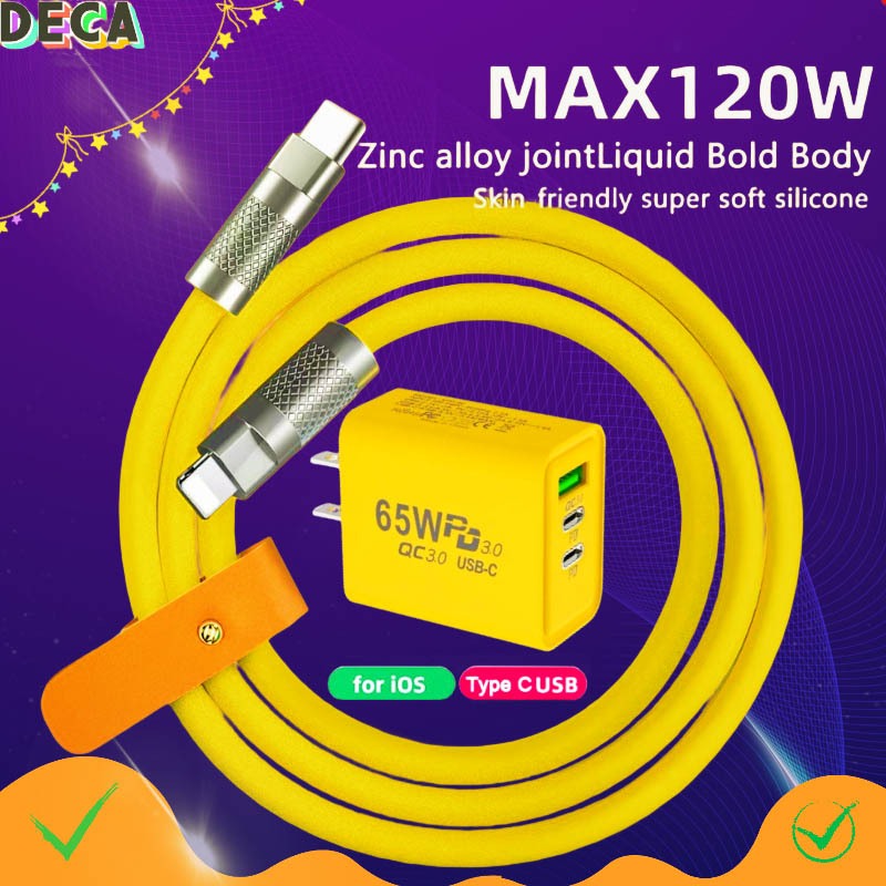 Charger Set 65W 3 Ports Charger Adapter+1m Fast Charger Liquid Silicone ...