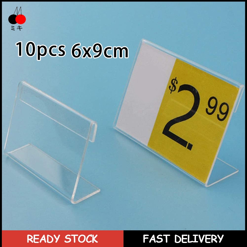 10pcs L Price Card Tag Acrylic Display Stand Desk Sign Label Frame ...